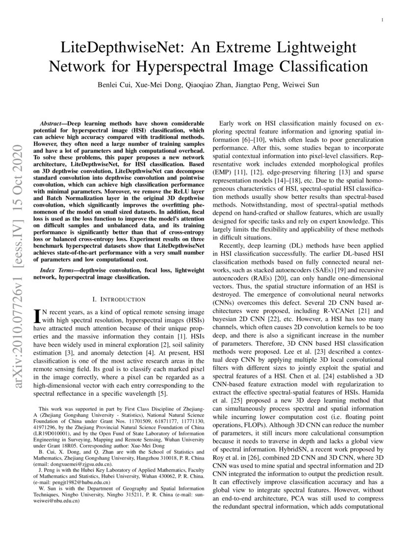 LiteDepthwiseNet: An Extreme Lightweight Network for Hyperspectral ...