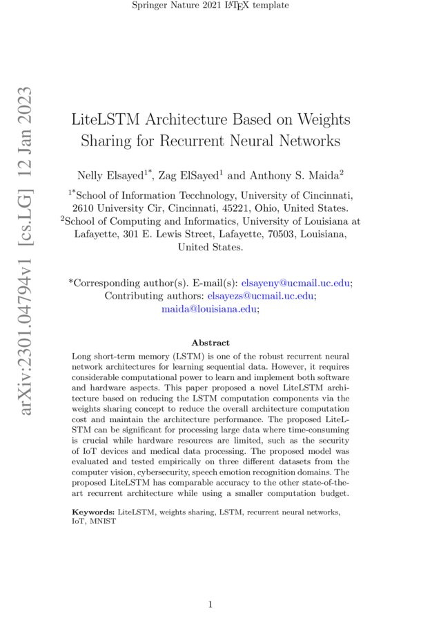 LiteLSTM Architecture Based on Weights Sharing for Recurrent Neural Networks | DeepAI