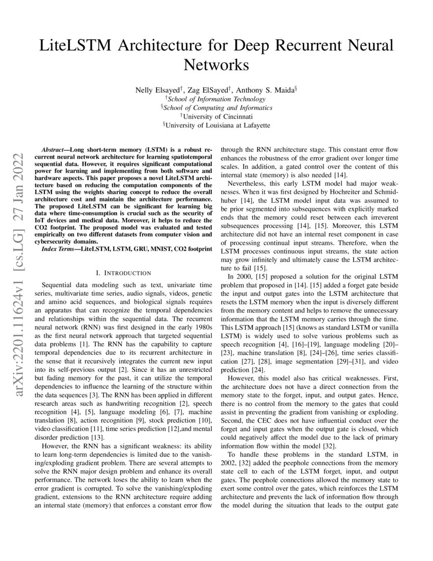 Litelstm Architecture For Deep Recurrent Neural Networks Deepai
