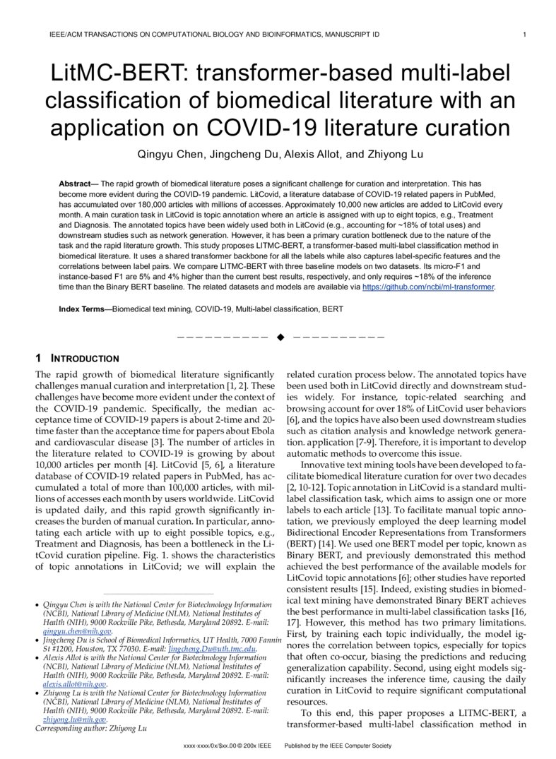 LitMC-BERT: transformer-based multi-label classification of biomedical ...