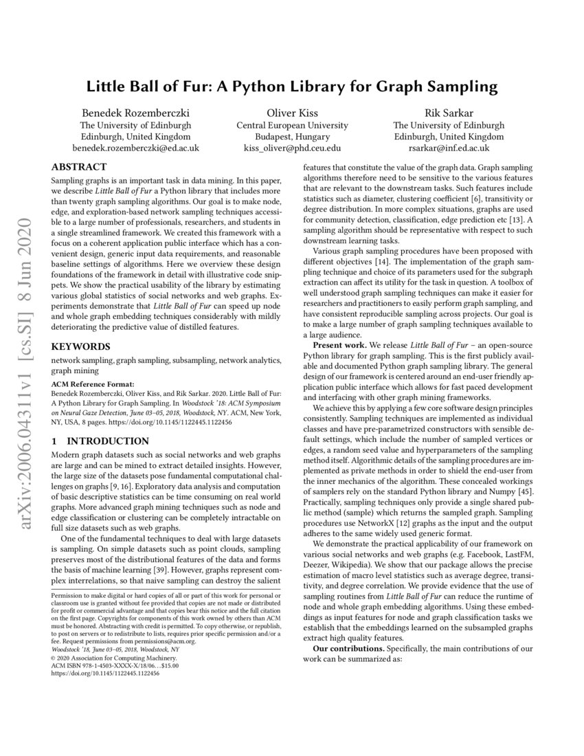 Little Ball of Fur: A Python Library for Graph Sampling | DeepAI