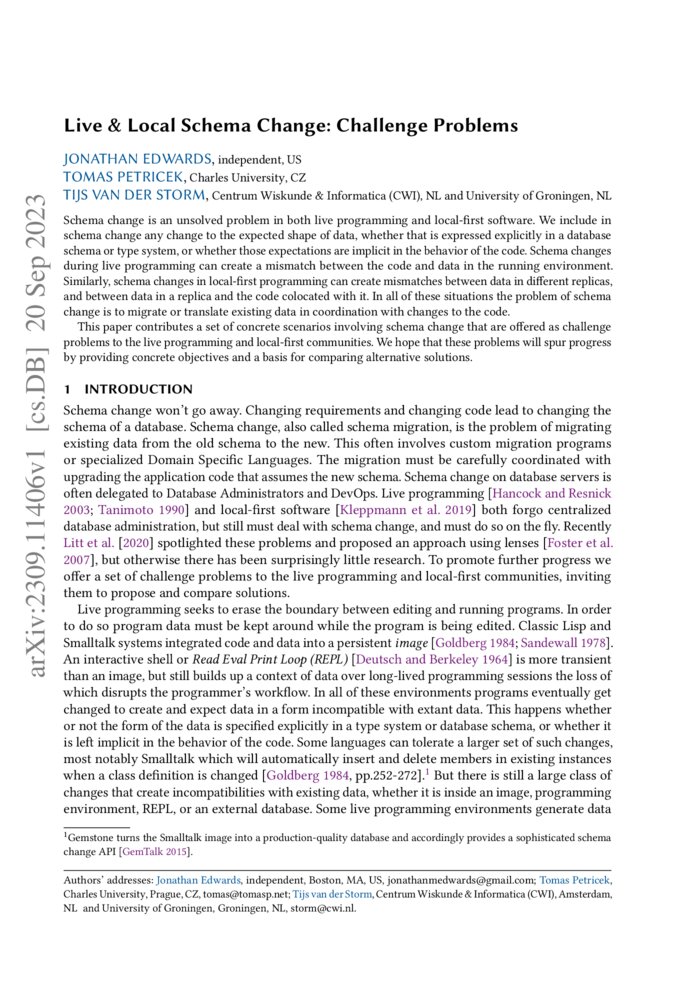 Live Local Schema Change: Challenge Problems | DeepAI