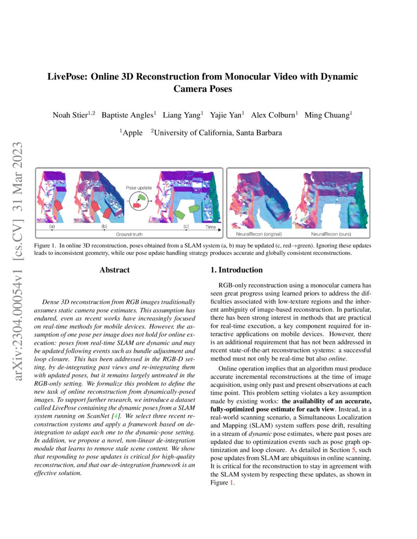 LivePose: Online 3D Reconstruction from Monocular Video with Dynamic Camera Poses | DeepAI
