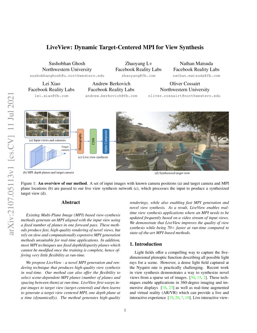 LiveView: Dynamic Target-Centered MPI for View Synthesis | DeepAI
