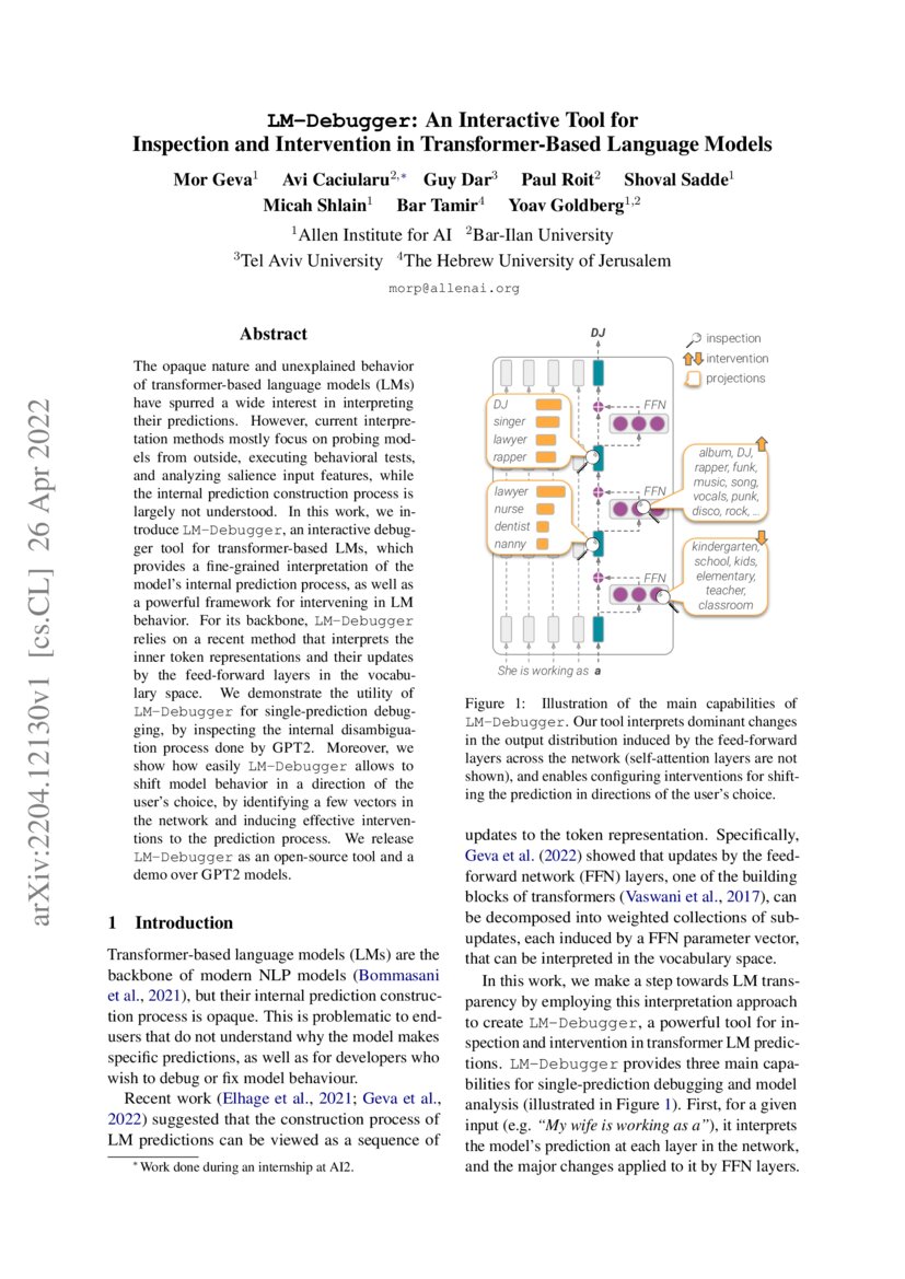 LM-Debugger: An Interactive Tool for Inspection and Intervention in Transformer-Based Language ...