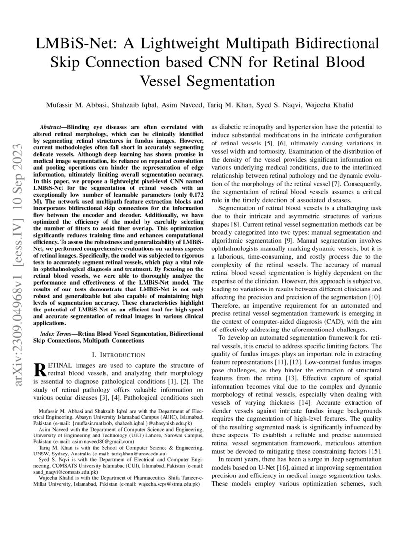 LMBiS-Net: A Lightweight Multipath Bidirectional Skip Connection based CNN for Retinal Blood ...