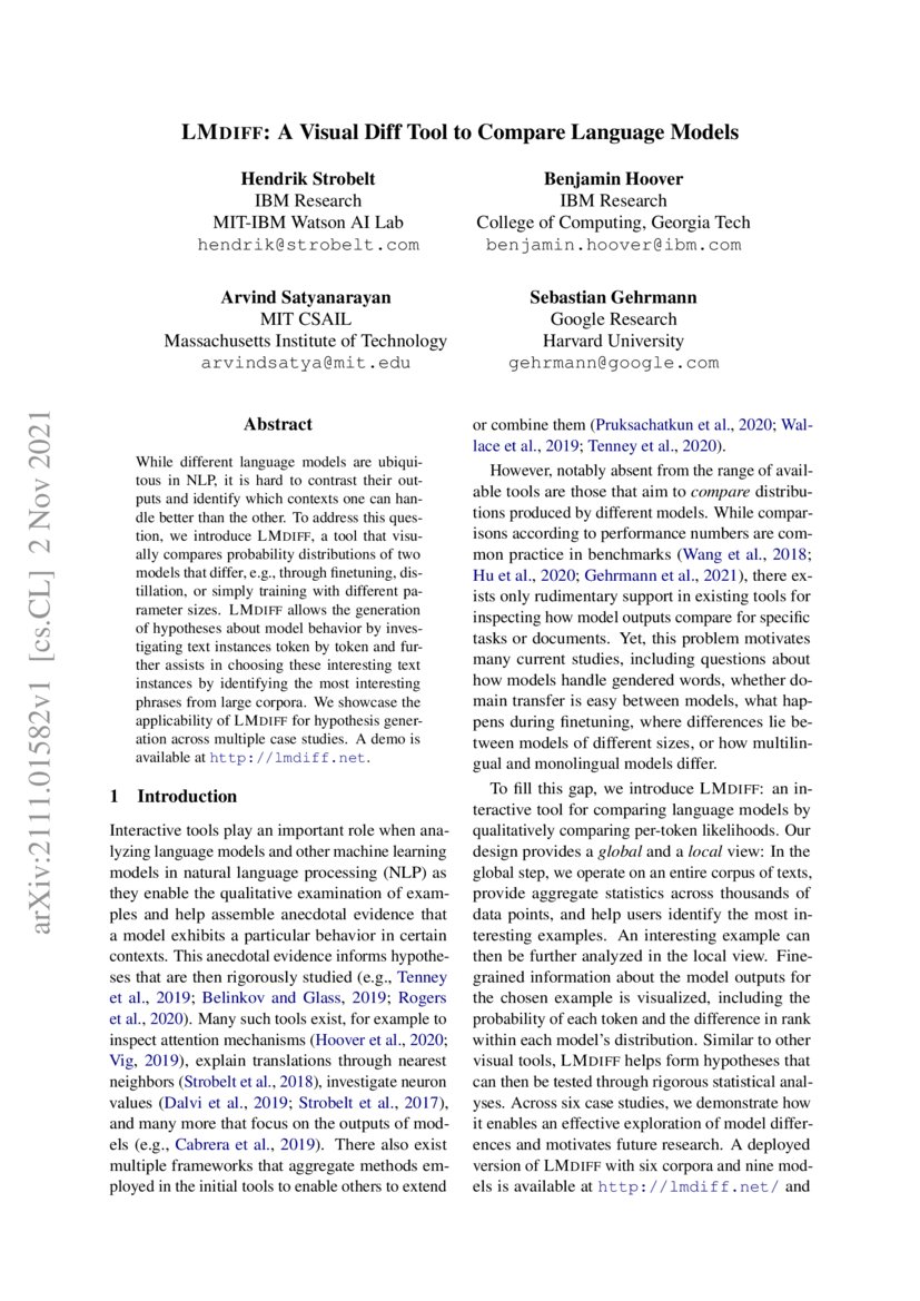 LMdiff: A Visual Diff Tool to Compare Language Models | DeepAI