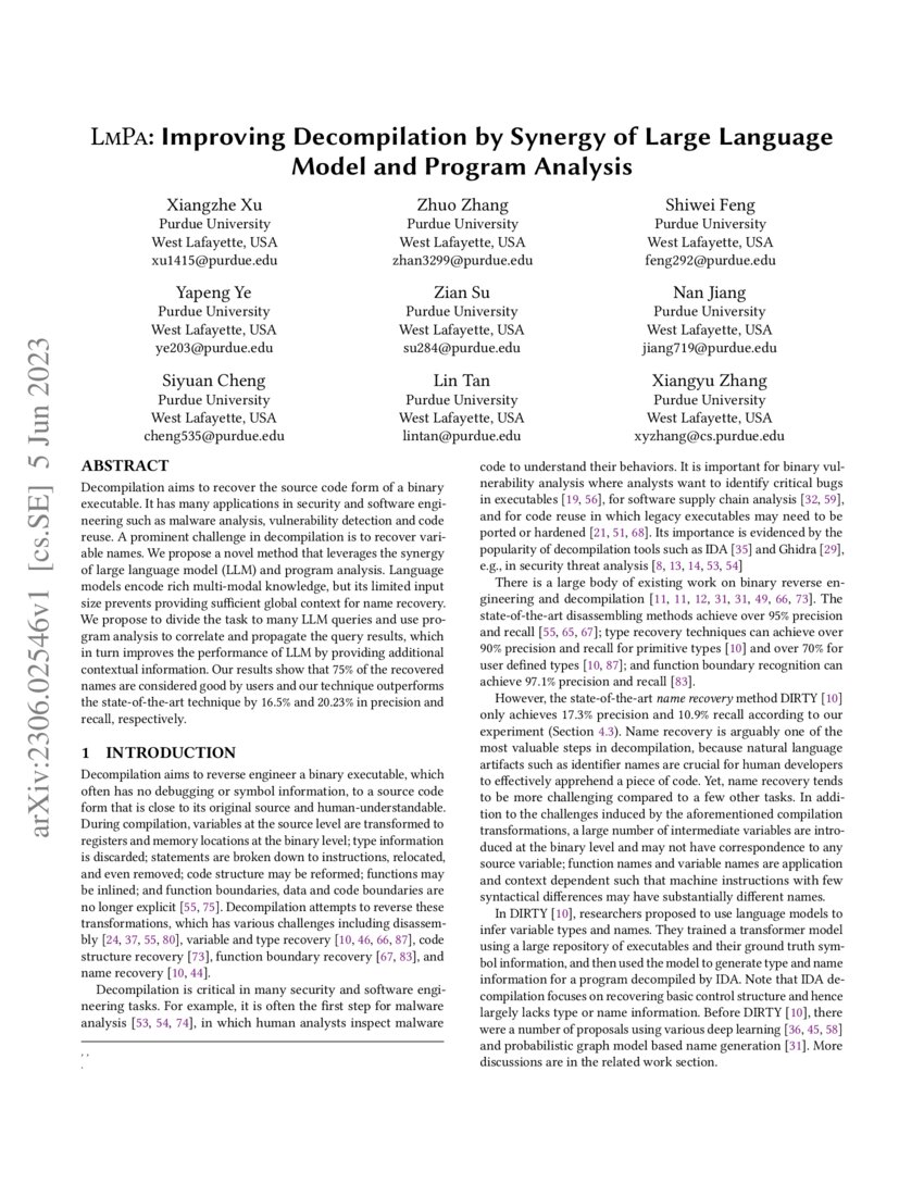LmPa: Improving Decompilation by Synergy of Large Language Model and Program Analysis | DeepAI
