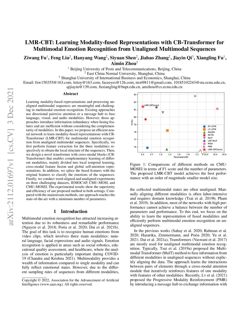 LMR-CBT: Learning Modality-fused Representations with CB-Transformer for Multimodal Emotion ...