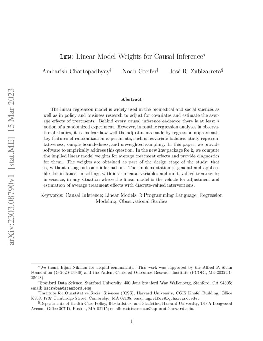 lmw: Linear Model Weights for Causal Inference | DeepAI