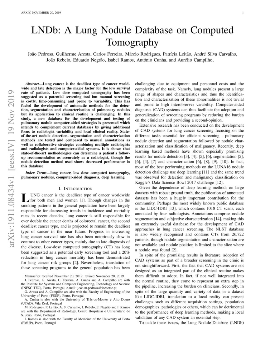 LNDb: A Lung Nodule Database on Computed Tomography | DeepAI