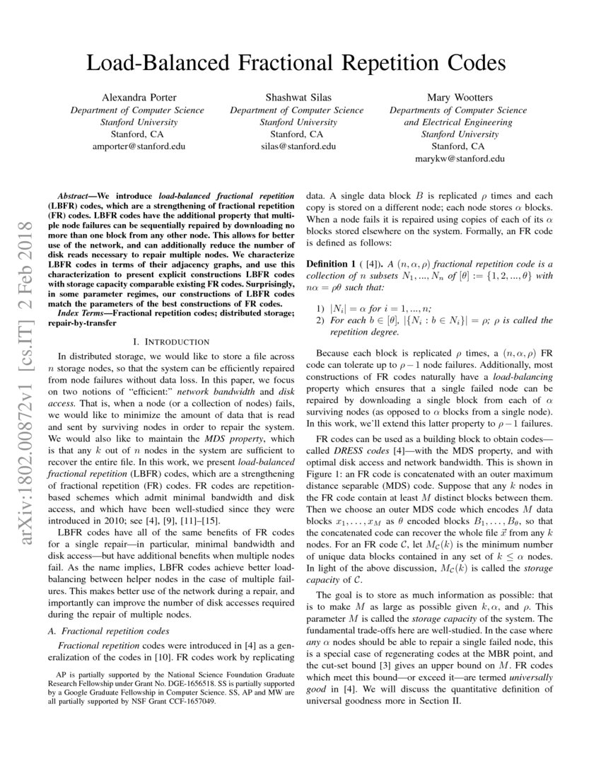 Load-Balanced Fractional Repetition Codes | DeepAI
