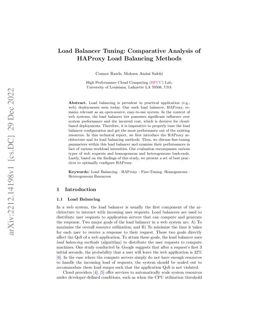 Load Balancer Tuning: Comparative Analysis of HAProxy Load Balancing Methods | DeepAI