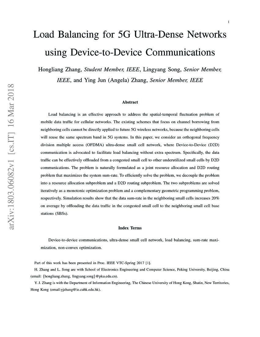Load Balancing for 5G Ultra-Dense Networks using Device-to-Device Communications | DeepAI