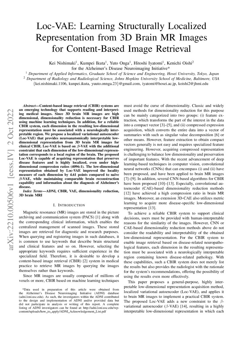 Loc-VAE: Learning Structurally Localized Representation from 3D Brain MR Images for Content ...
