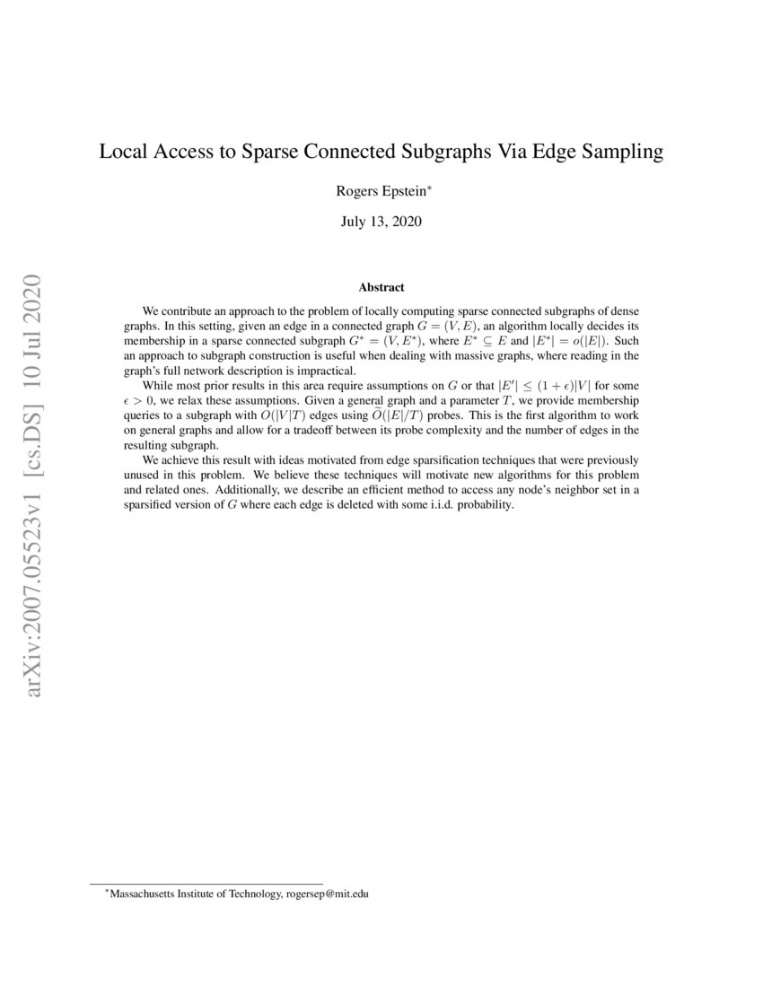 Local Access To Sparse Connected Subgraphs Via Edge Sampling Deepai