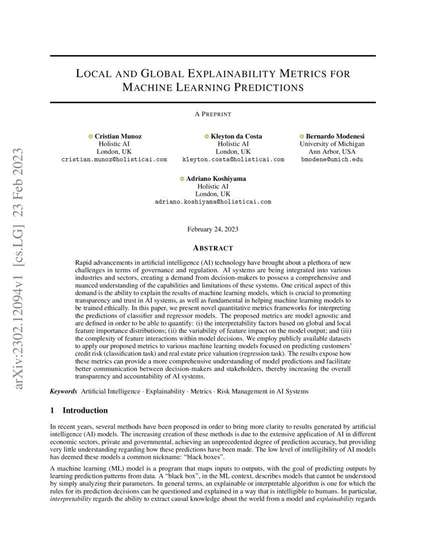 Local and Global Explainability Metrics for Machine Learning ...