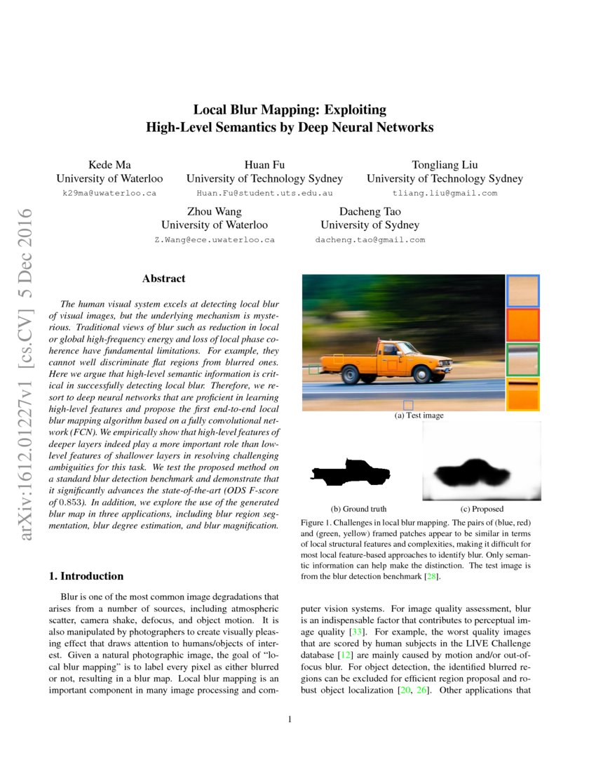 Local Blur Mapping: Exploiting High-Level Semantics by Deep Neural Networks | DeepAI