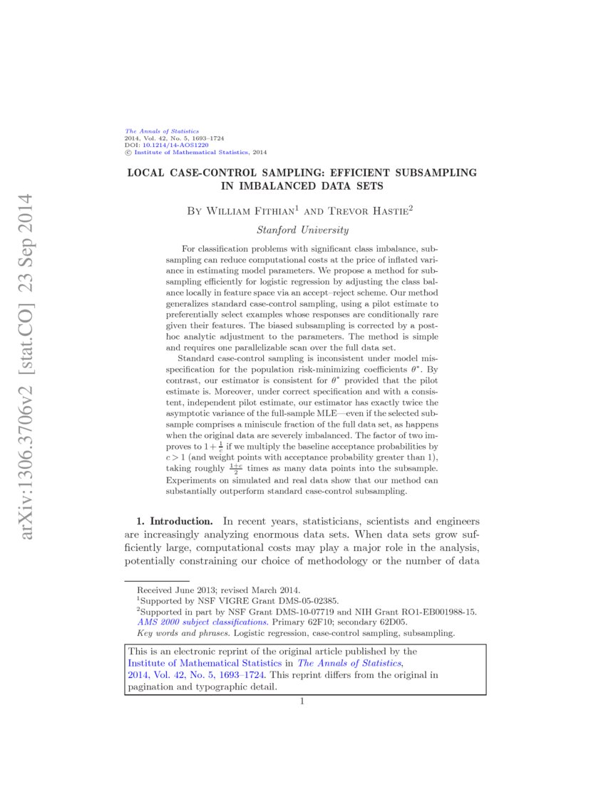 Local case-control sampling: Efficient subsampling in imbalanced data sets | DeepAI