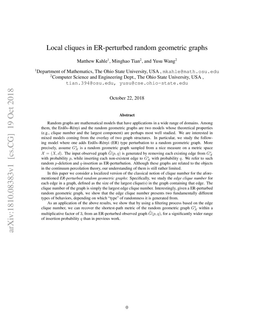 Local Cliques In Er Perturbed Random Geometric Graphs Deepai 