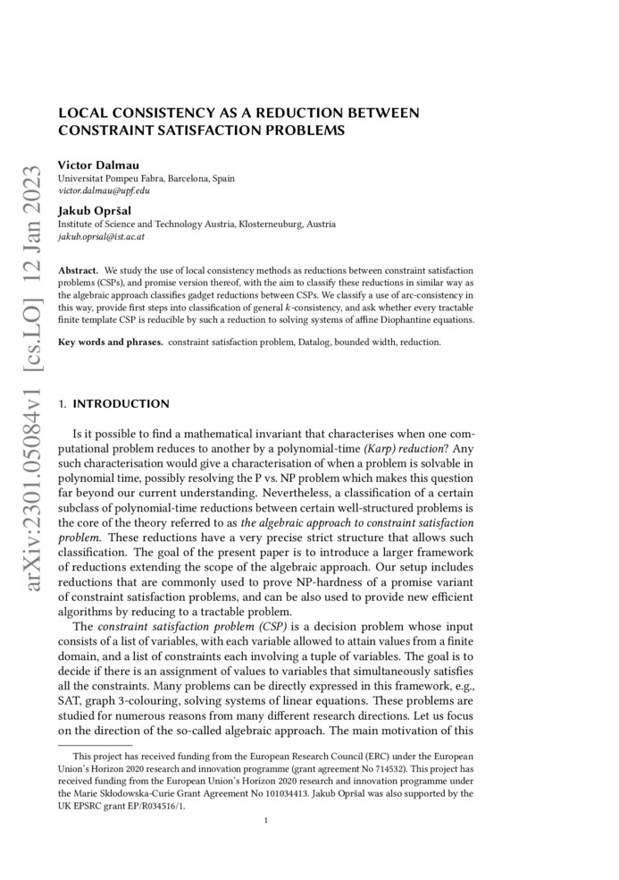 Local Consistency As A Reduction Between Constraint Satisfaction Problems Deepai 