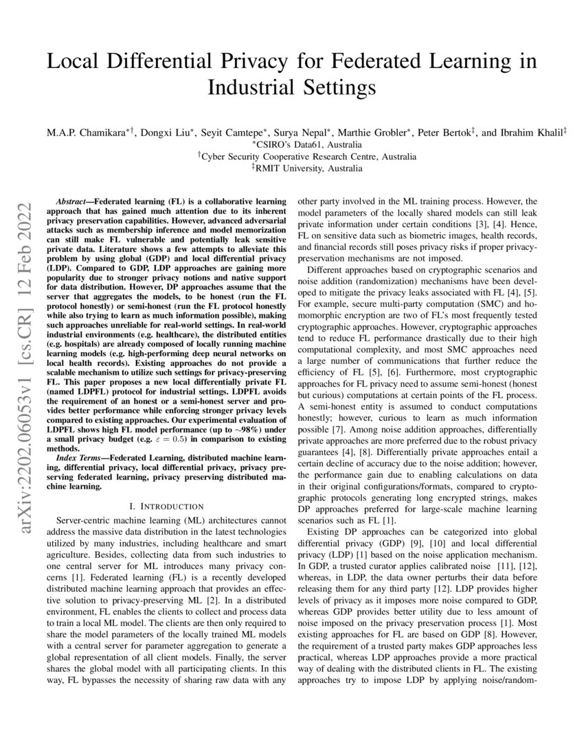Local Differential Privacy for Federated Learning in Industrial Settings | DeepAI
