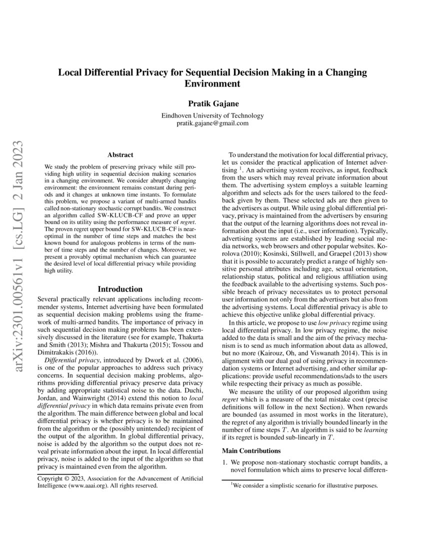 Local Differential Privacy for Sequential Decision Making in a Changing Environment | DeepAI