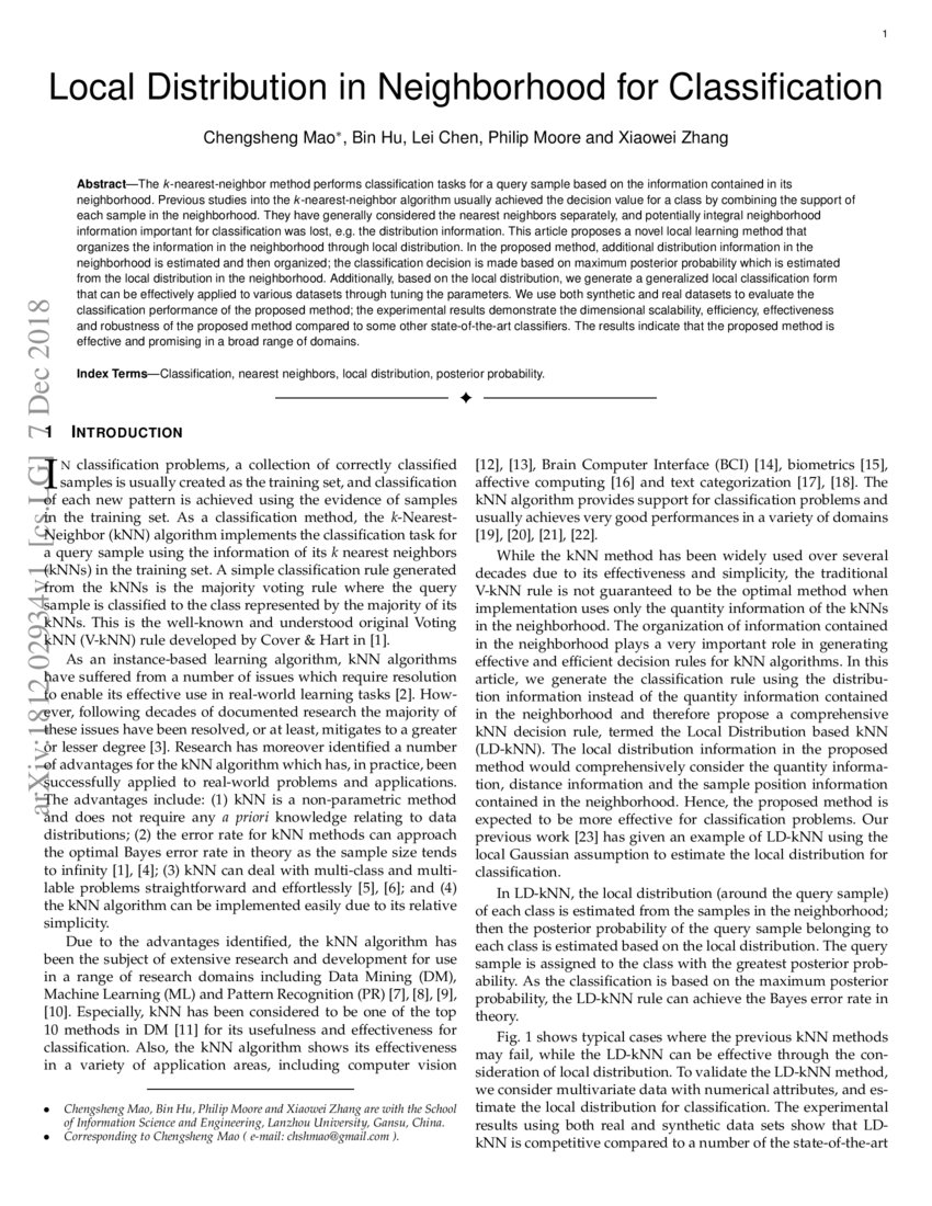 Local Distribution in Neighborhood for Classification | DeepAI