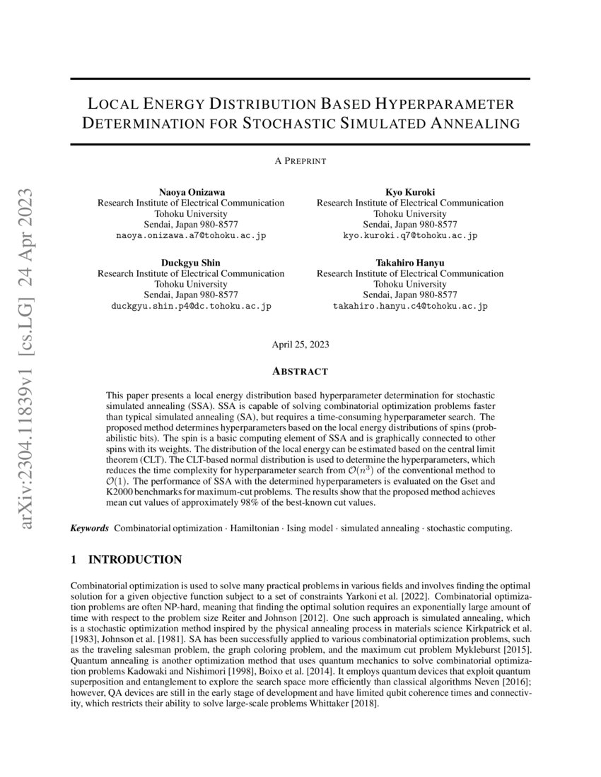 Local Energy Distribution Based Hyperparameter Determination For Stochastic Simulated Annealing 8425