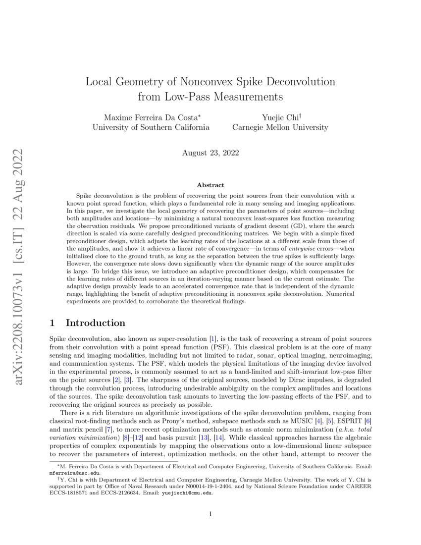 Local Geometry of Nonconvex Spike Deconvolution from Low-Pass ... Local Geometry of Nonconvex Spike Deconvolution from Low-Pass ...