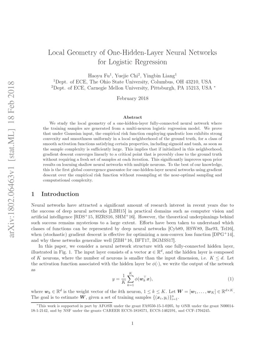 Local Geometry Of One Hidden Layer Neural Networks For Logistic