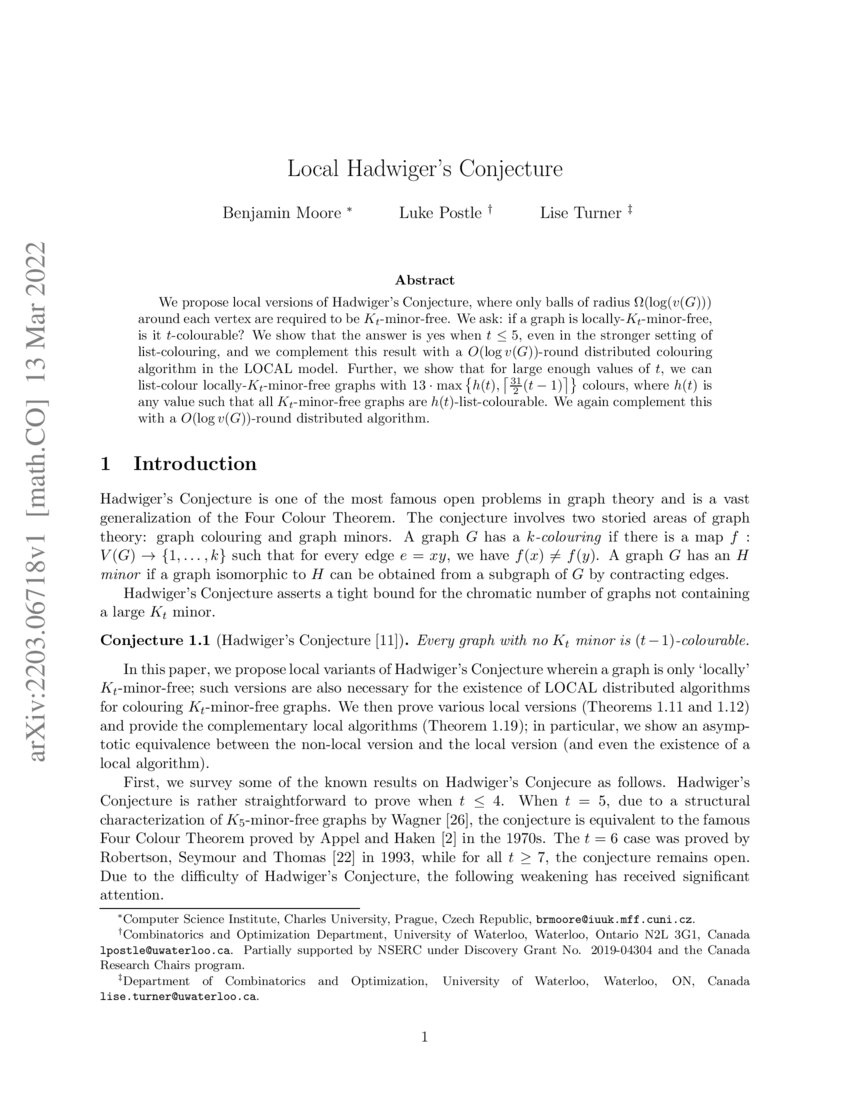 Local Hadwiger's Conjecture | DeepAI