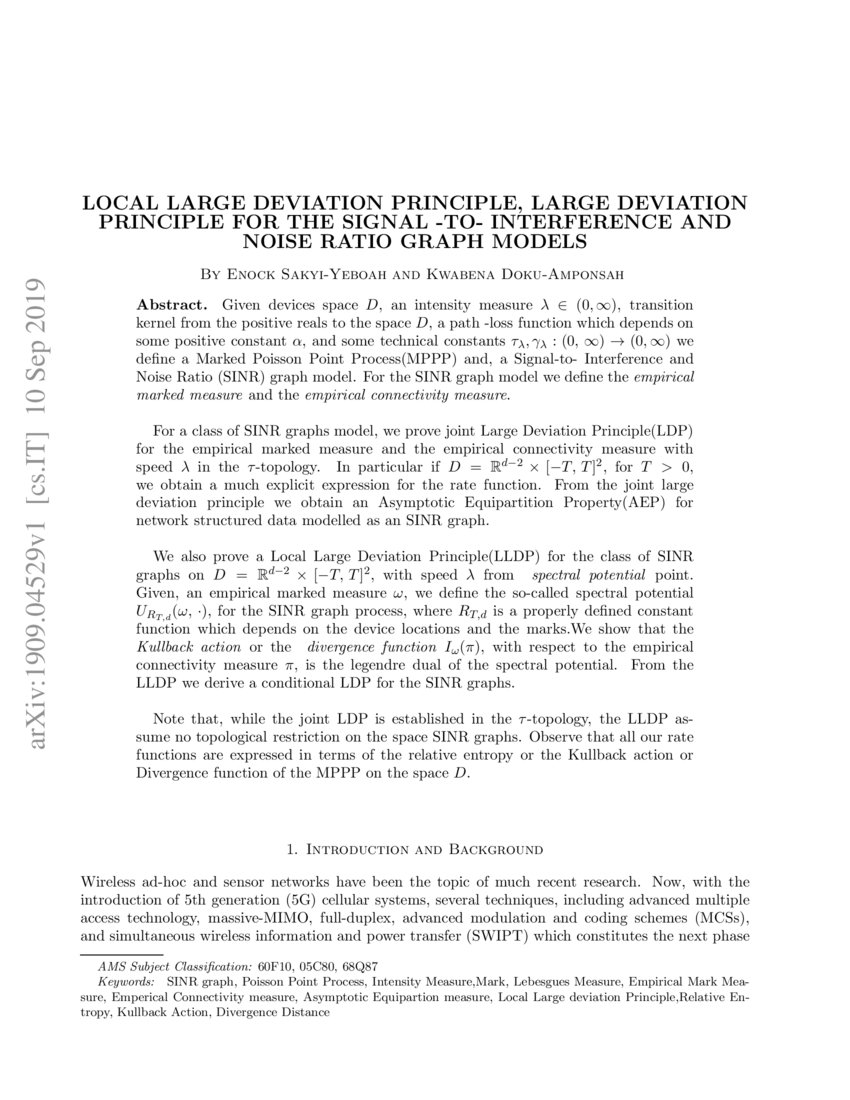 Local Large Deviation Principle, Large Deviation Principle for the Signal -to- Interference and ...