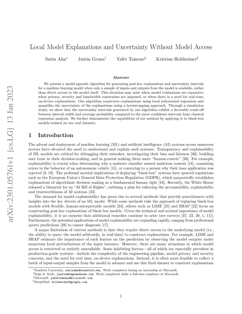 Local Model Explanations and Uncertainty Without Model Access | DeepAI