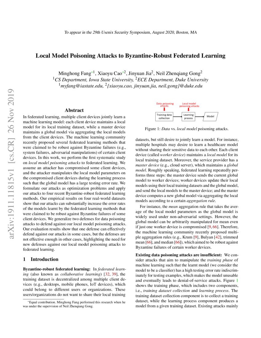 Local Model Poisoning Attacks to Byzantine-Robust Federated Learning ...