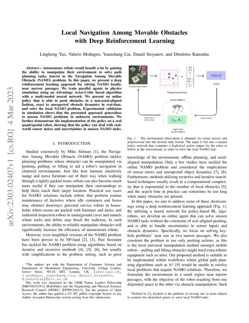 Local Navigation Among Movable Obstacles With Deep Reinforcement Learning Deepai