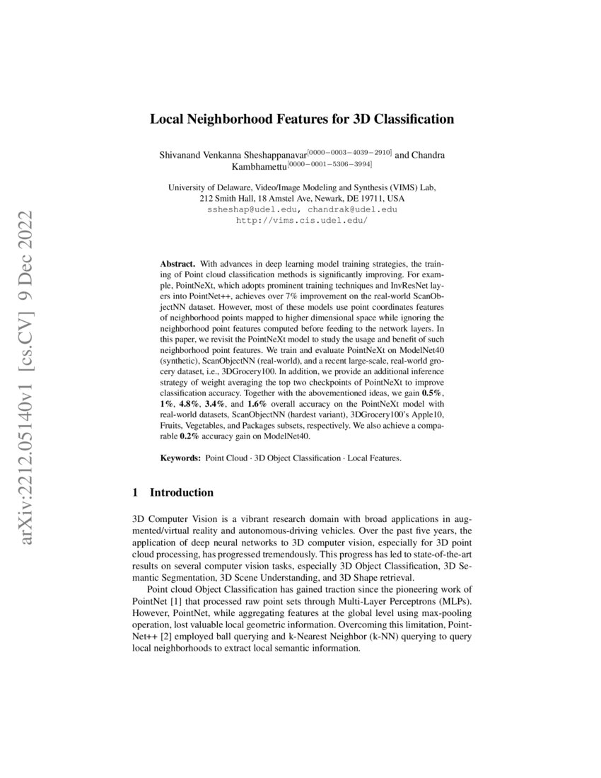 Local Neighborhood Features for 3D Classification | DeepAI