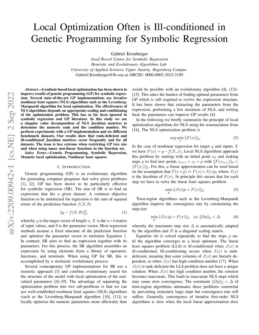 Local Optimization Often Is Ill Conditioned In Genetic Programming For 8422