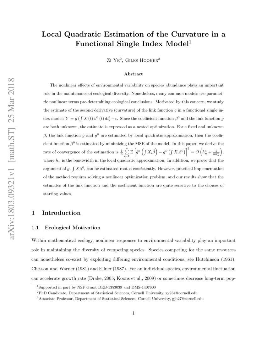 Local Quadratic Estimation Of The Curvature In A Functional Single Index Model Deepai