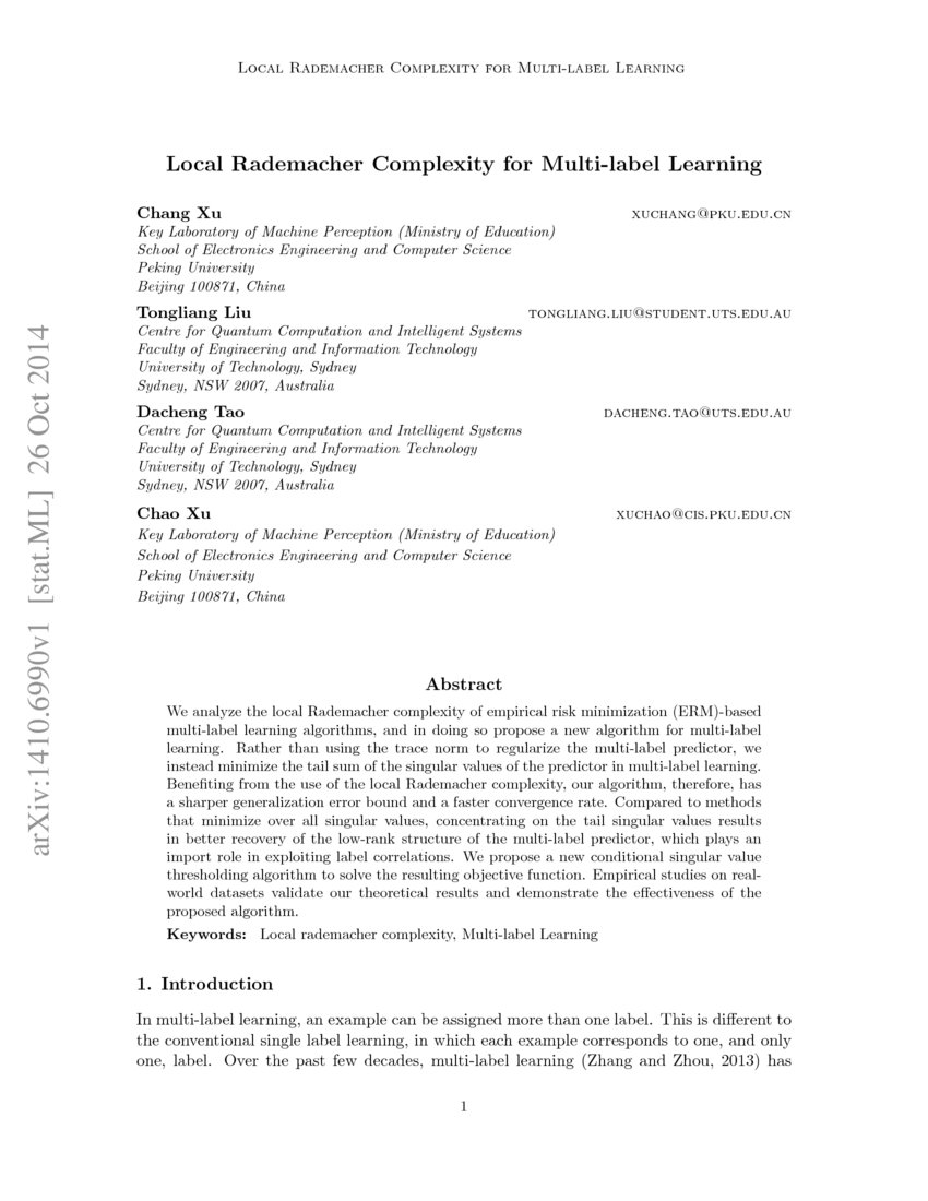 Local Rademacher Complexity for Multi-label Learning | DeepAI