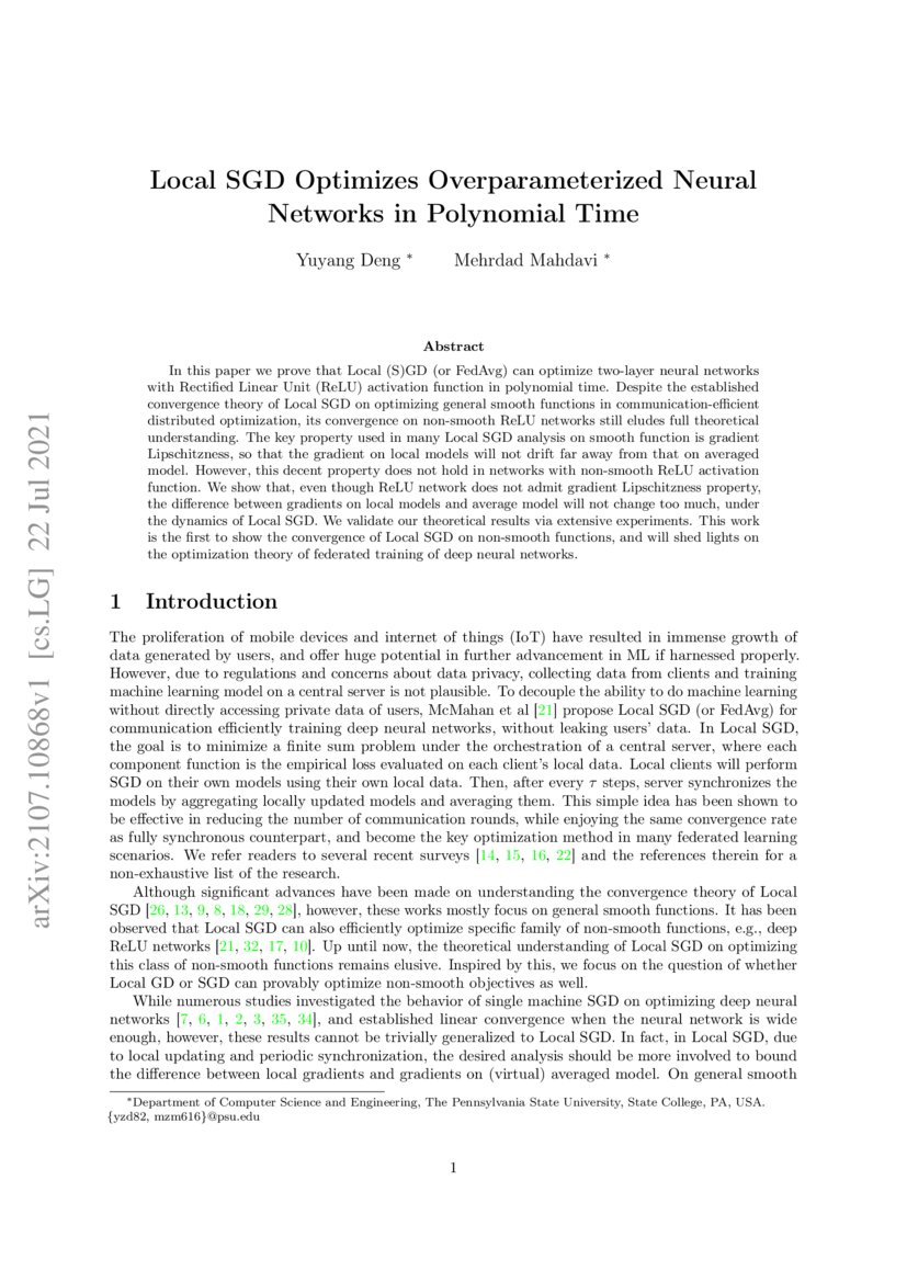 Local SGD Optimizes Overparameterized Neural Networks in Polynomial ...