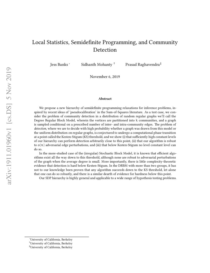Local Statistics Semidefinite Programming And Community Detection Deepai