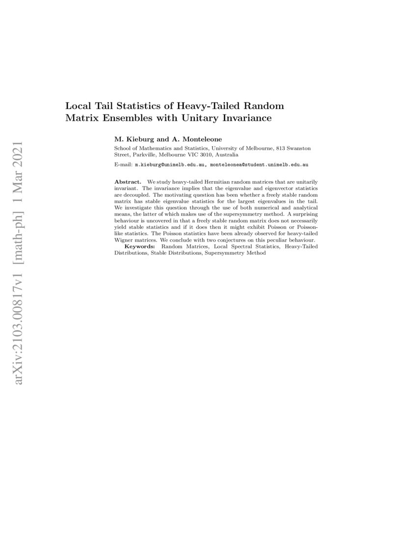 Local Tail Statistics of Heavy-Tailed Random Matrix Ensembles with ...