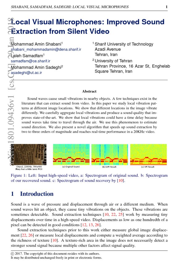 Local Visual Microphones: Improved Sound Extraction from Silent Video ...