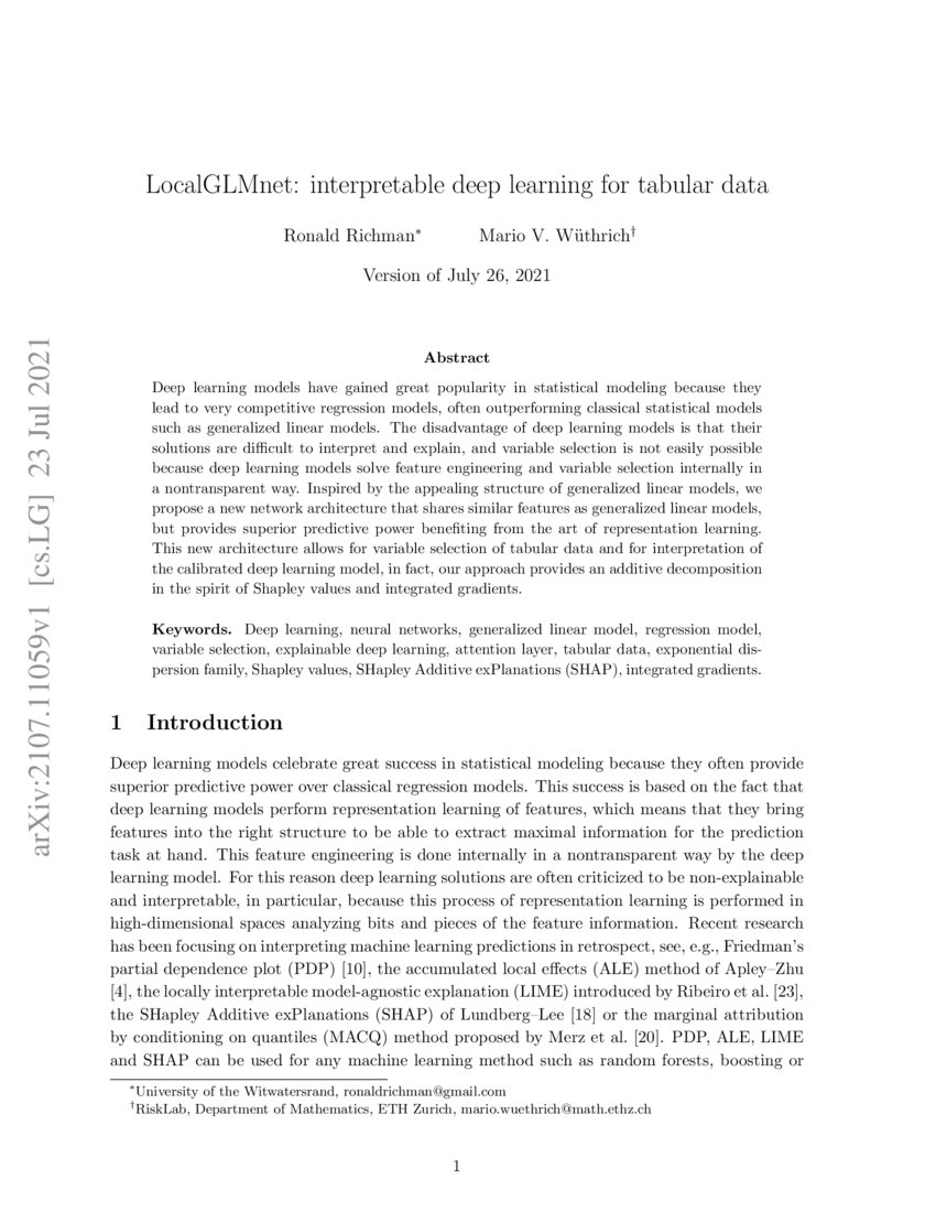 LocalGLMnet: interpretable deep learning for tabular data | DeepAI LocalGLMnet: interpretable deep learning for tabular data | DeepAI