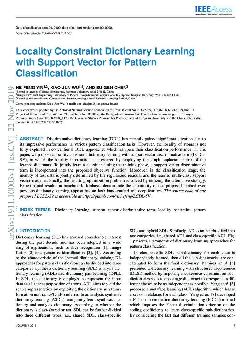 Locality Constraint Dictionary Learning With Support Vector For Pattern