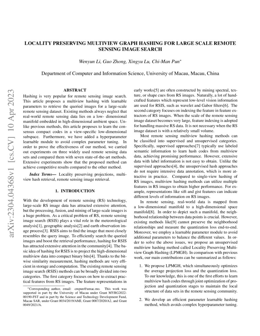 Locality Preserving Multiview Graph Hashing For Large Scale Remote