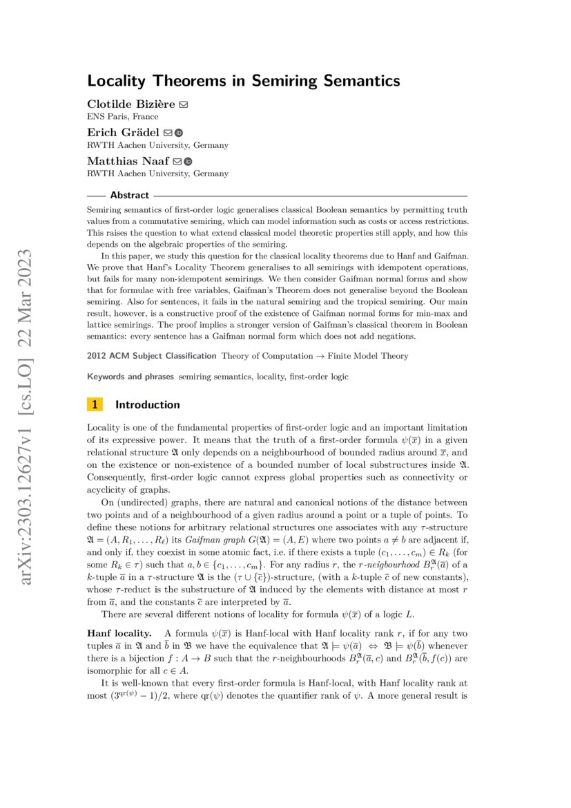 Locality Theorems in Semiring Semantics | DeepAI
