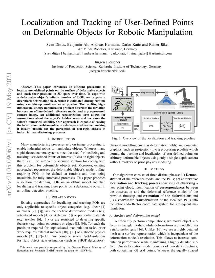 Localization And Tracking Of User Defined Points On Deformable Objects For Robotic Manipulation