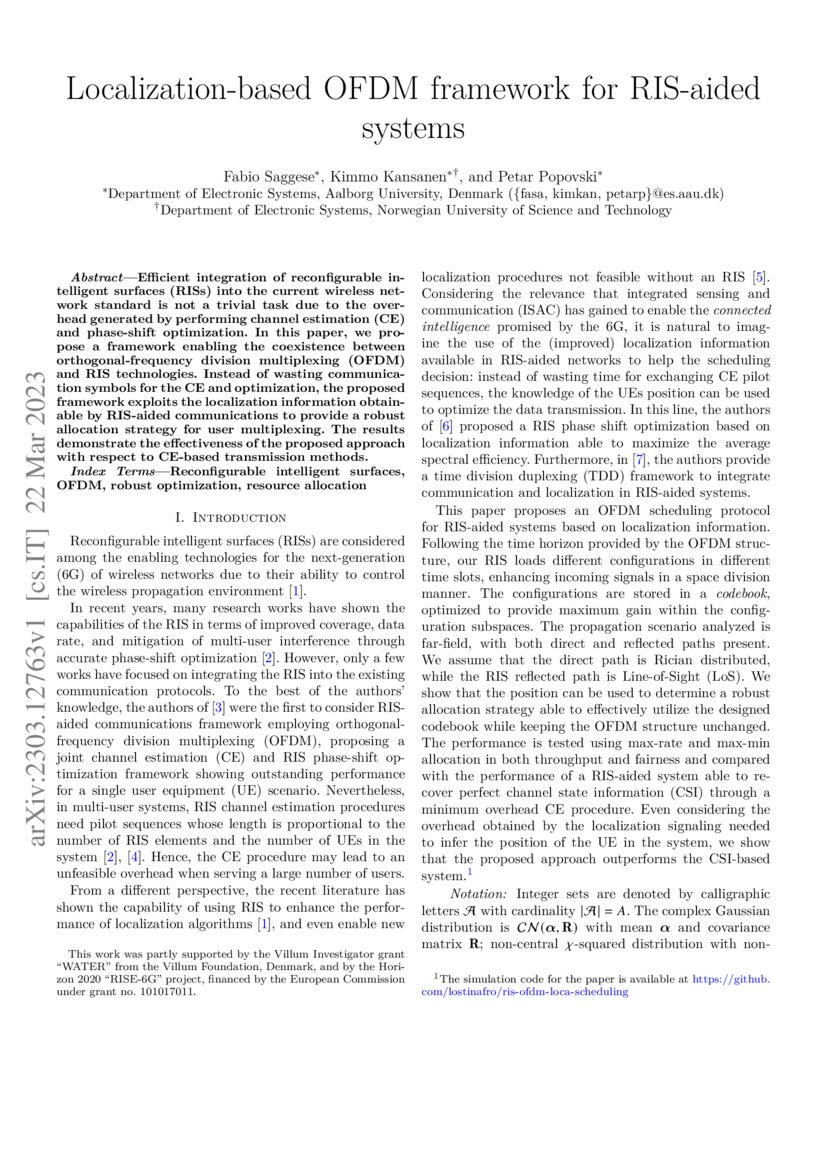 Localization-based OFDM framework for RIS-aided systems | DeepAI
